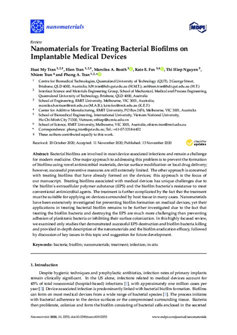 Pdf Nanomaterials For Treating Bacterial Biofilms On Implantable