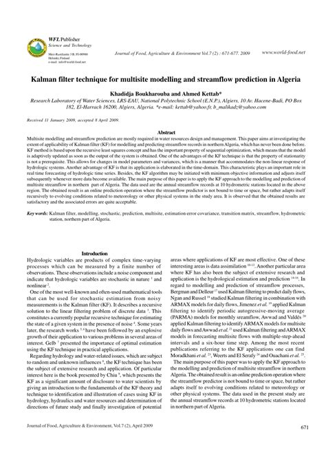 Pdf Kalman Filter Technique For Multisite Modeling And Streamflow