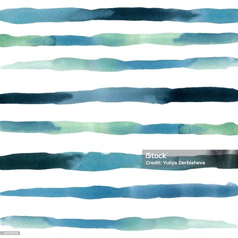 파란색과 녹색 세로 줄무늬와 수채화 카드입니다 흰색 배경에 고립 된 손으로 그린 바다 또는 바다 추상적 인 질감 디자인 인쇄 또는 배경에 대한 수중 그림 그리기에 대한 스톡