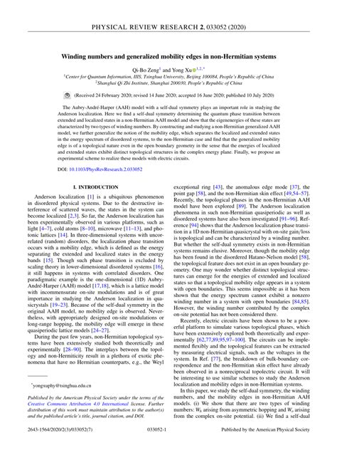 Pdf Winding Numbers And Generalized Mobility Edges In Non Hermitian