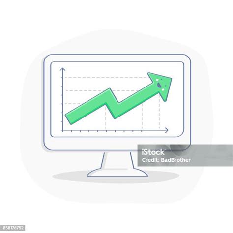 성장 차트 그래프 컴퓨터 디스플레이에 녹색 위쪽 화살표 성장차트에 대한 스톡 벡터 아트 및 기타 이미지 성장차트 3차원 형태 개념 Istock