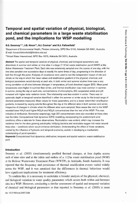 Pdf Temporal And Spatial Variation Of Physical Biological And Chemical Parameters In A Large