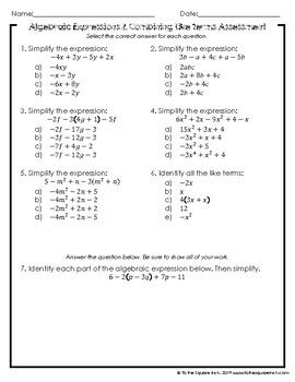 Algebraic Expressions And Combining Like Terms Notes TpT