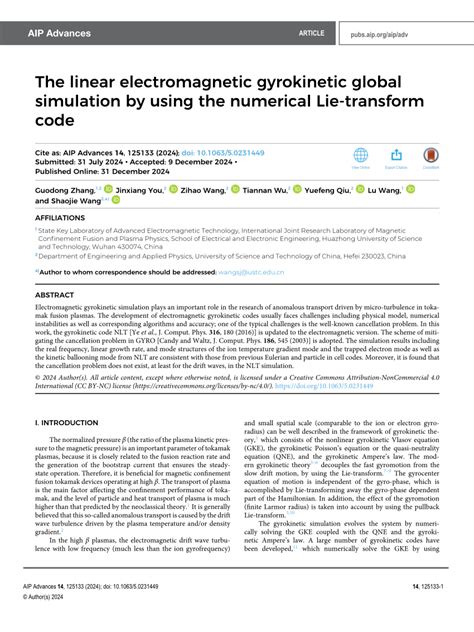 Pdf The Linear Electromagnetic Gyrokinetic Global Simulation By Using The Numerical Lie