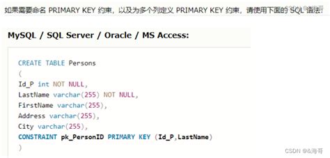 Sql 语法——primary Key（约束唯一标识数据库表中的列）sql Primary Key Csdn博客