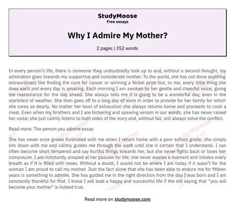 Why I Admire My Mother Free Essay Example