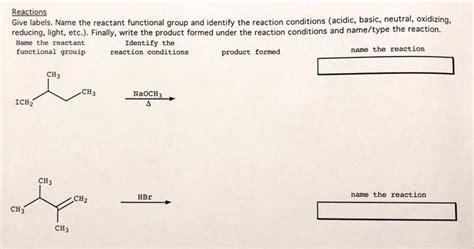solved reactions give labels name the reactant functional