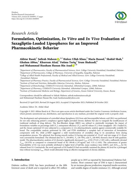 Pdf Formulation Optimization In Vitro And In Vivo Evaluation Of