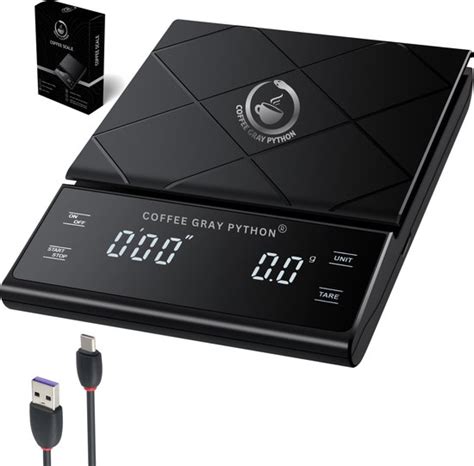 Coffee Gray Python Koffie Keukenweegschaal Met Timer Coffee Kitchen Scale Usb C Bol