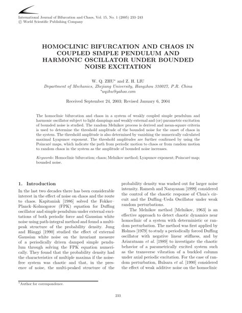 Pdf Homoclinic Bifurcation And Chaos In Coupled Simple Pendulum And