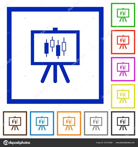Presentation Table With Candlestick Chart Flat Framed Icons Stock