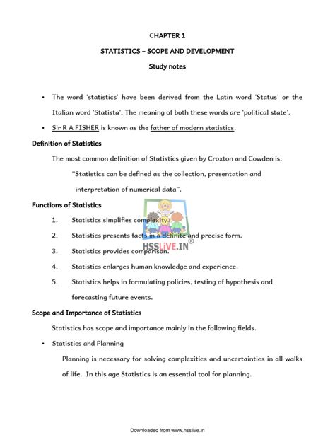 hsslive xi 1 statistics scope and development pdf statistics