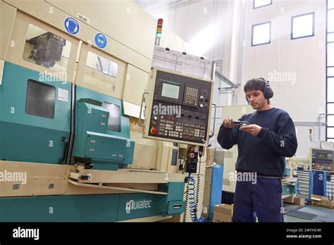 Worker Measuring With Caliper Area Automated Cnc Lathes Machined Indecober Machining Of