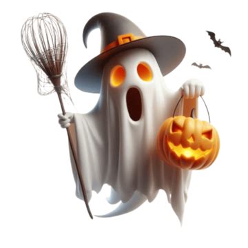 Halloween Spooky Ghost Holding Pumpkin Clipart Illustration Halloween