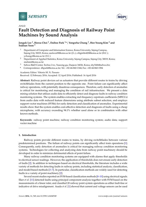 PDF Fault Detection And Diagnosis Of Railway Point Machines By Sound Analysis