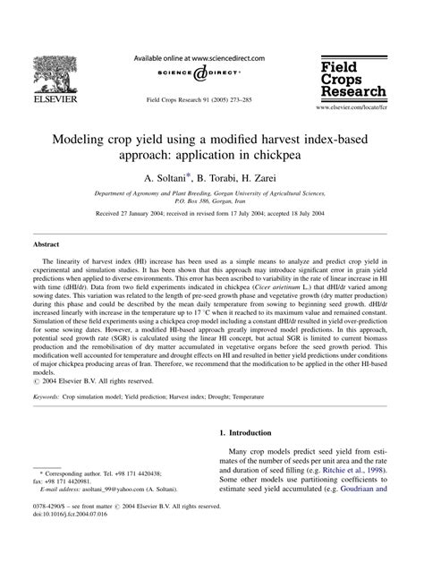 pdf modeling crop yield using a modified harvest index based approach