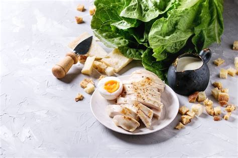 Premium Photo Ingredients For Caesar Salad