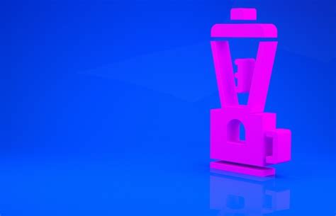 분홍색 전기 커피 분쇄기 아이콘 은 파란색 배경에 격리 미니멀리즘 개념 3d 일러스트레이션 3d 렌더링 3차원 형태에 대한 스톡