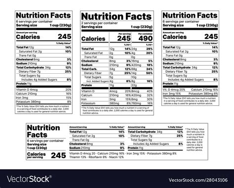 Nutrition Facts Label Set Tables Food Royalty Free Vector