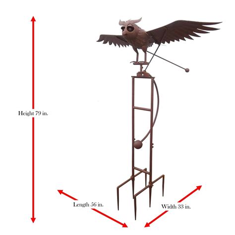 Large Iron Rocking Owl With Moving Wings Garden Stake In Rust Winslow