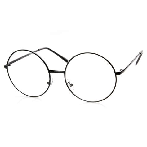 Vintage Extra Large Round Metal Clear Lens Glasses Zerouv