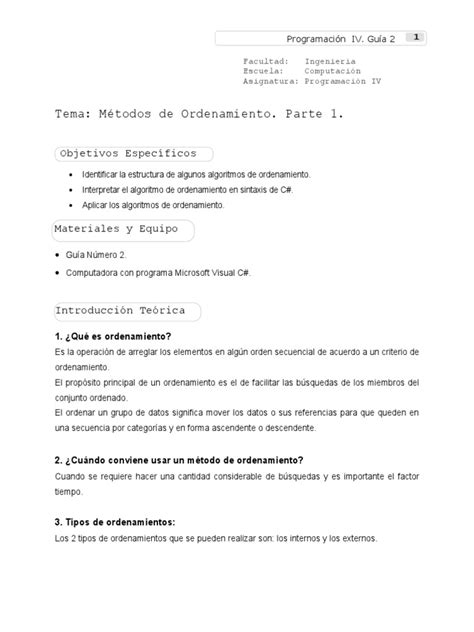 Ordenamiento De Datos Y Metodos Pdf Algoritmos Programación De Computadoras