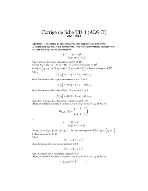 Corr TD 4 ALG II 2022 Correction td4 Alébre 2 CorrigÈ de Öche TD 4