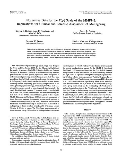 Pdf Normative Data For The F P Scale Of The Mmpi 2 Implications For Clinical And Forensic