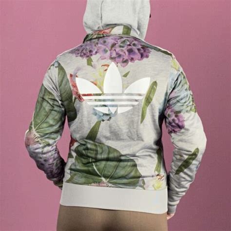 Adidas Originals Vintage Womens Floral Track Jacket Size S Gray