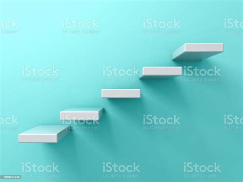 추상 흰색 계단 또는 블루 그린 파스텔 컬러 벽 배경 그림자 3d 렌더링에 5 단계 사업 개념 0명에 대한 스톡 사진 및 기타 이미지 Istock