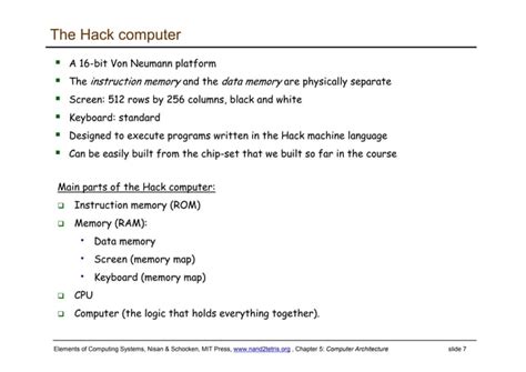 Nand2tetris 舊版投影片 第五章 計算機結構 Ppt
