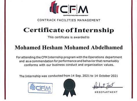 Mohammad Hesham On Linkedin Internship Cfm Facilitiesmanagement