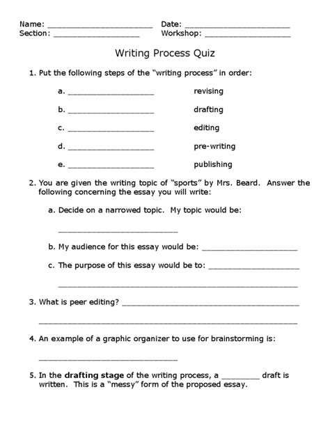 Free Printable Quiz On The Writing Process Download Free Printable