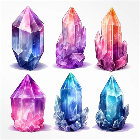 Premium Photo Arafed Set Of Six Different Colored Crystals On A White