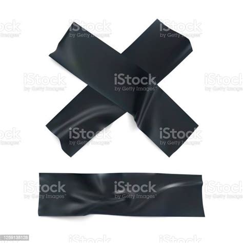 Realistic Black Glossy Insulating Tape Strip Set Sticky Scotch Isolated
