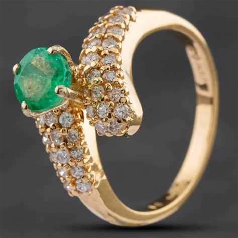 Second Hand 14ct Yellow Gold Emerald And Brilliant Cut Diamond Twist