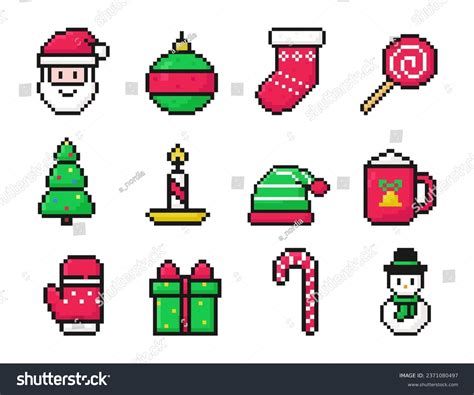 Christmas Pixel Art Set Icons Vintage Stock Vector Royalty Free