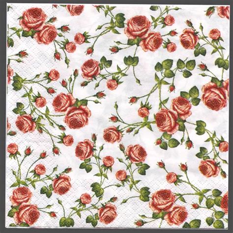 Decoupage Paper Of Tiny Roses On White Napkin