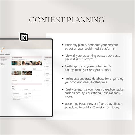 Notion Template Social Media Planner Content Planner Content Etsy