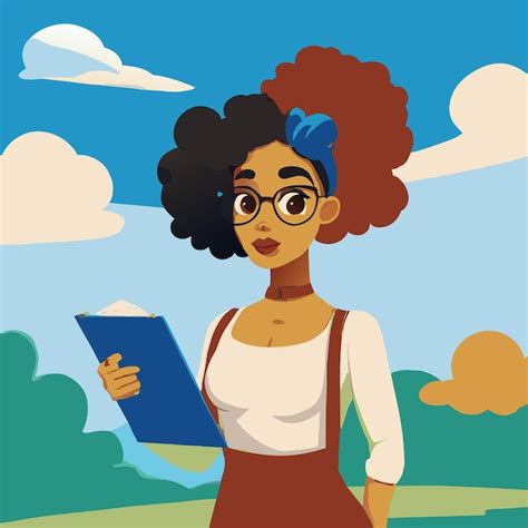 Black Girl Hand Drawn Flat Stylish Mascot Cartoon Character Drawing
