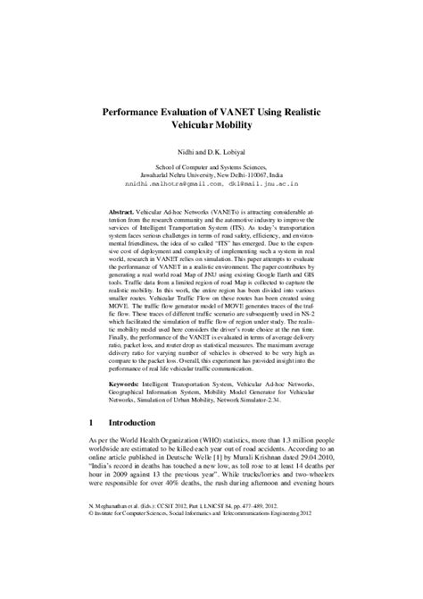 Pdf Performance Evaluation Of Vanet Using Realistic Vehicular Mobility