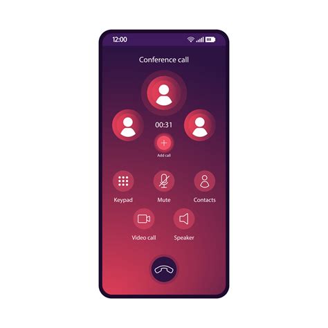 Conference Call Smartphone Interface Vector Template Mobile App Page Purple Gradient Design