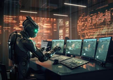 Premium Ai Image A Conceptual Image Depicting Ai Robots Analyzing Stock Charts And Executing