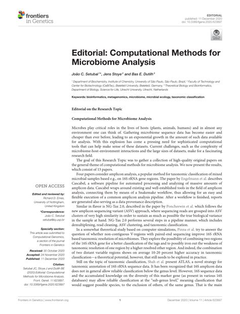 Pdf Editorial Computational Methods For Microbiome Analysis