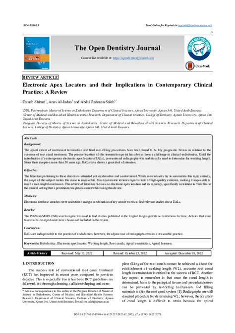 Pdf Electronic Apex Locators And Their Implications In Contemporary Clinical Practice A Review