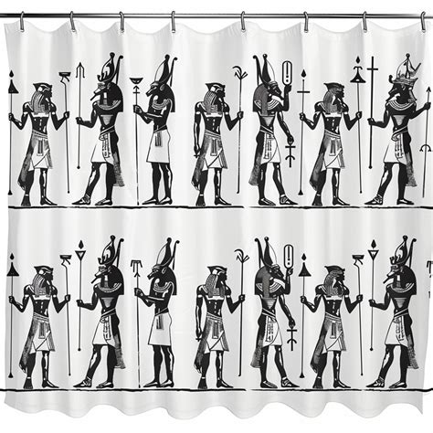 Egyptian Anubis Theme Shower Curtain With Intricate Black And White