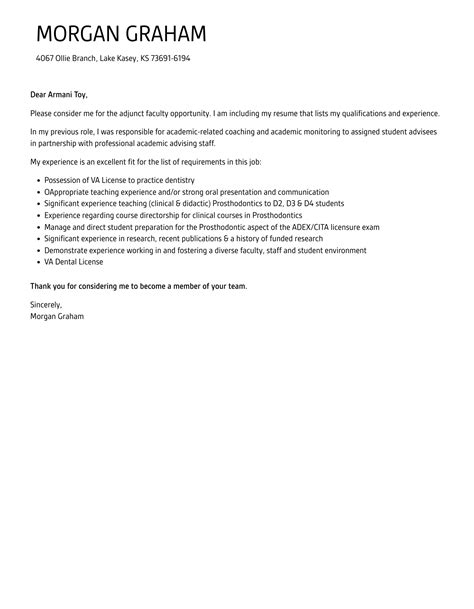 Adjunct Faculty Cover Letter Velvet Jobs