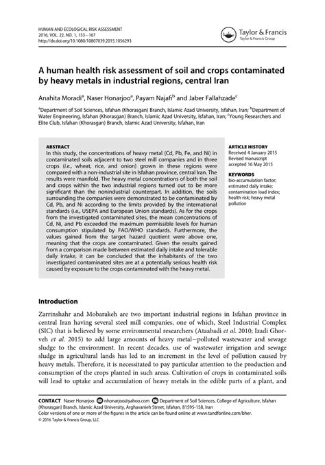 Pdf A Human Health Risk Assessment Of Soil And Crops Contaminated By