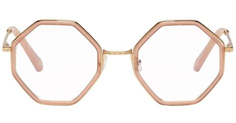 Chloé Gold And Pink Octagon Glasses Lyst