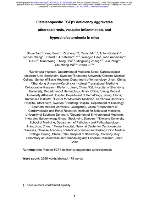 Pdf Platelet Specific Tgfβ1 Deficiency Aggravates Atherosclerosis